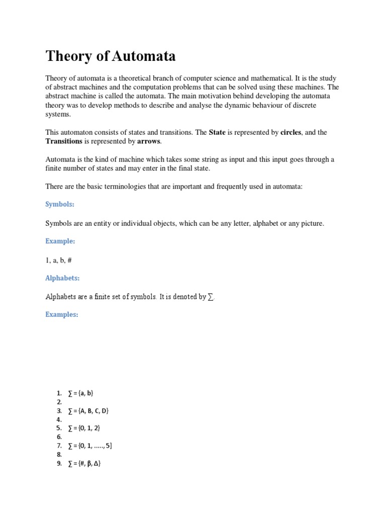 Theory of Automata - Lecture - 1 | Download Free PDF | Computing | Mathematics