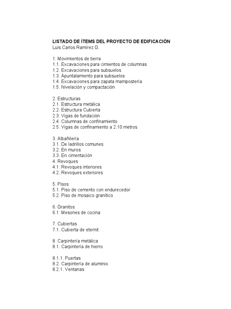 Listado de Ítems Del Proyecto de Edificación | PDF