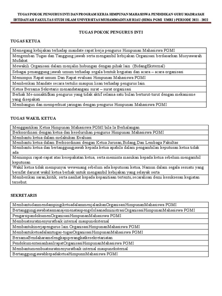 Proker Hima 1 Tahun Mendatang | PDF