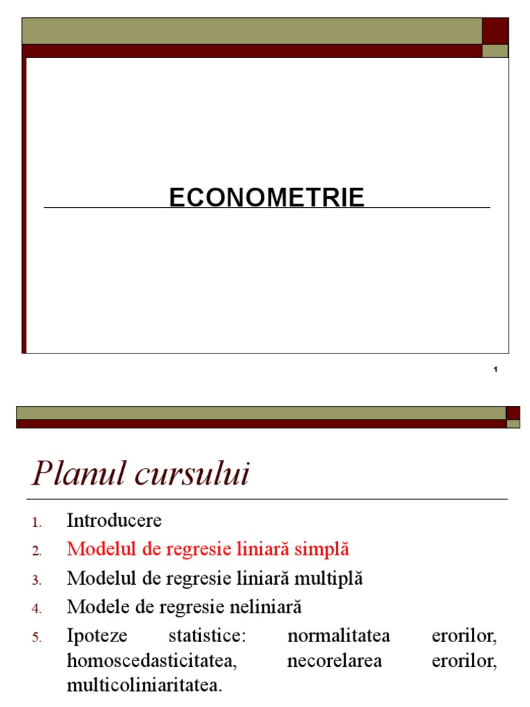 Curs2 3 4 Econometrie Regr Simpla 202010 | PDF