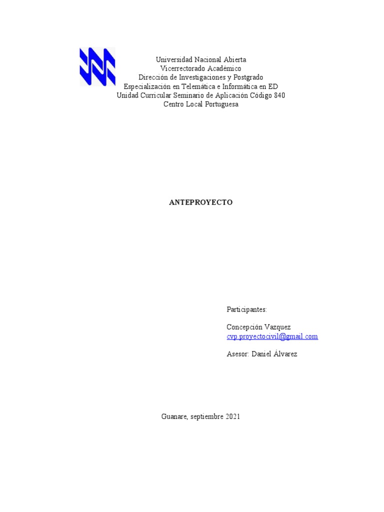 Esquema Del Anteproyecto - Concepcion Vazquez | PDF | Diseño | Tecnología de información y ...