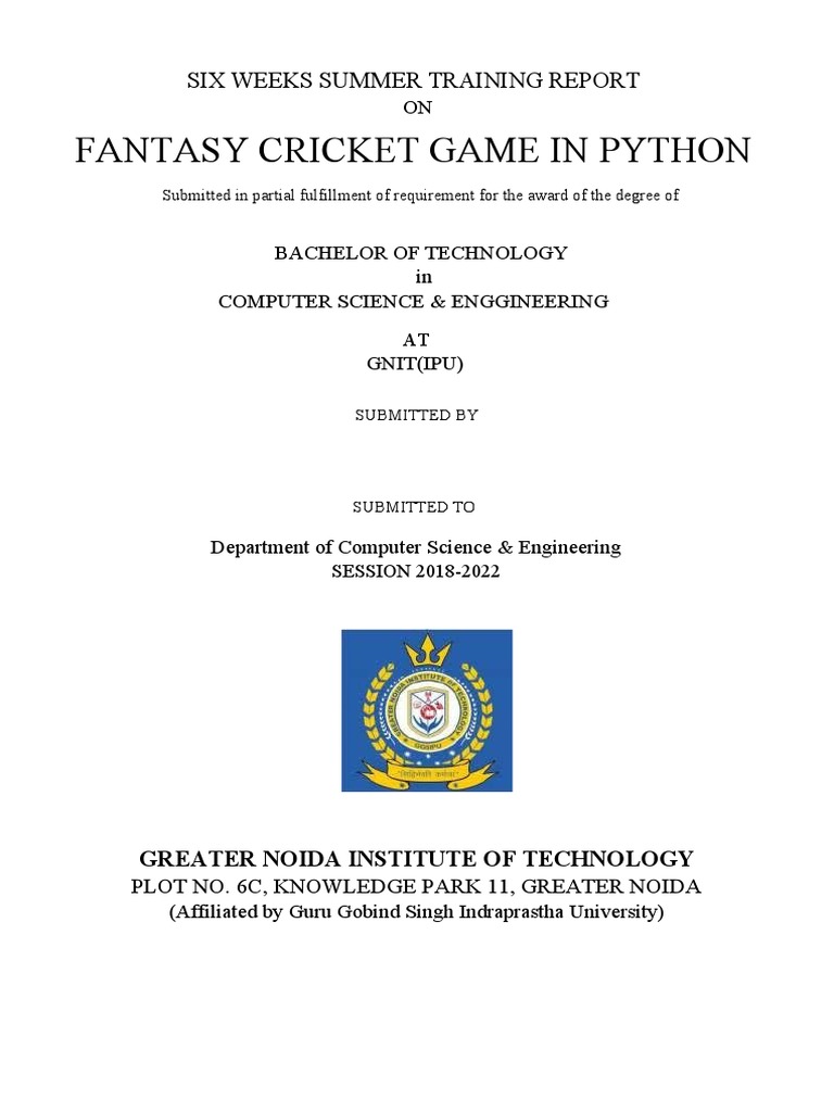 Fantasy Cricket Game Using Python Intershala Project | PDF | Python (Programming Language ...