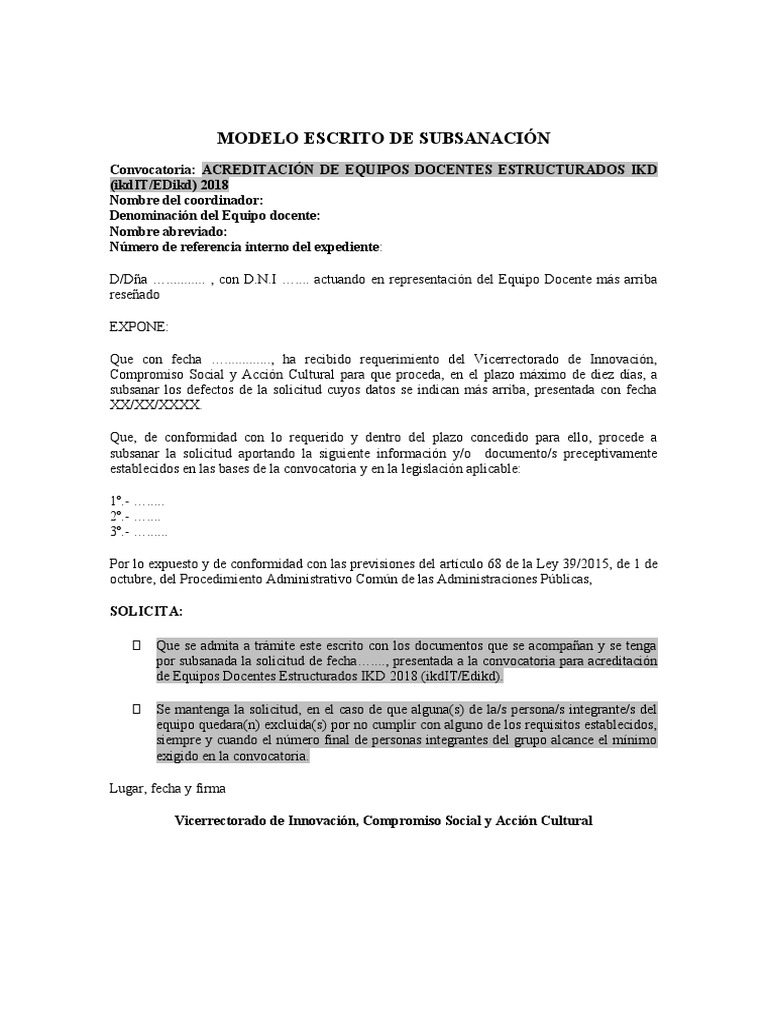 Modelo Escrito De Subsanación Pdf