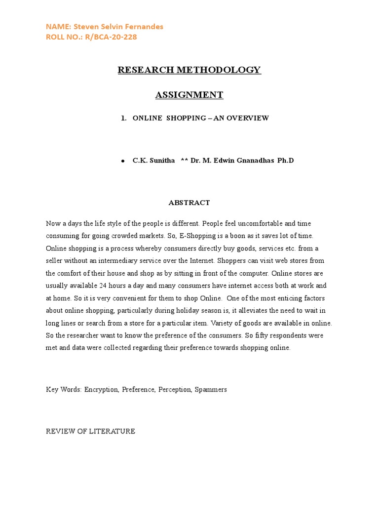 Research Methodology Assignment: NAME: Steven Selvin Fernandes ROLL NO ...