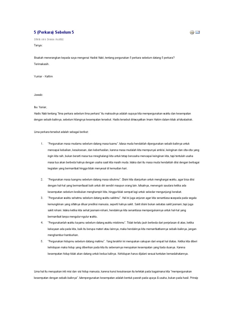 Lima Perkara Sebelum Lima Perkara | PDF