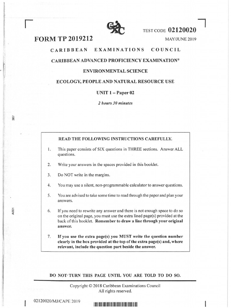 Cape Environmental Science 2019 Unit1 Paper2 Pdf