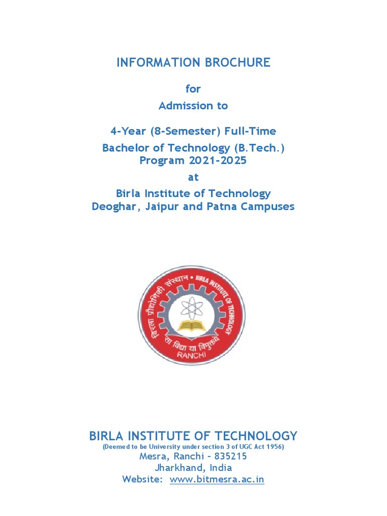 BIT Deoghar B.Tech Admission Guide 2021-25 | PDF | Science And ...