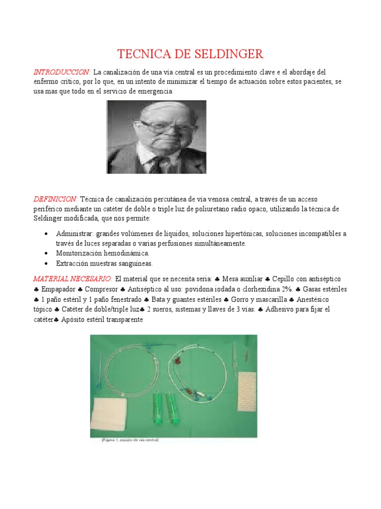 Tecnica de Seldinger | PDF | Terapia intravenosa | Especialidades Medicas
