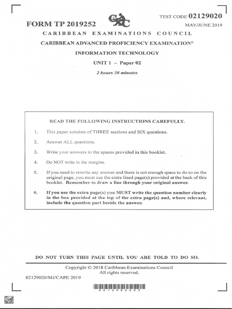 CAPE 2019 Information Technology Unit 1 Paper 2 | PDF