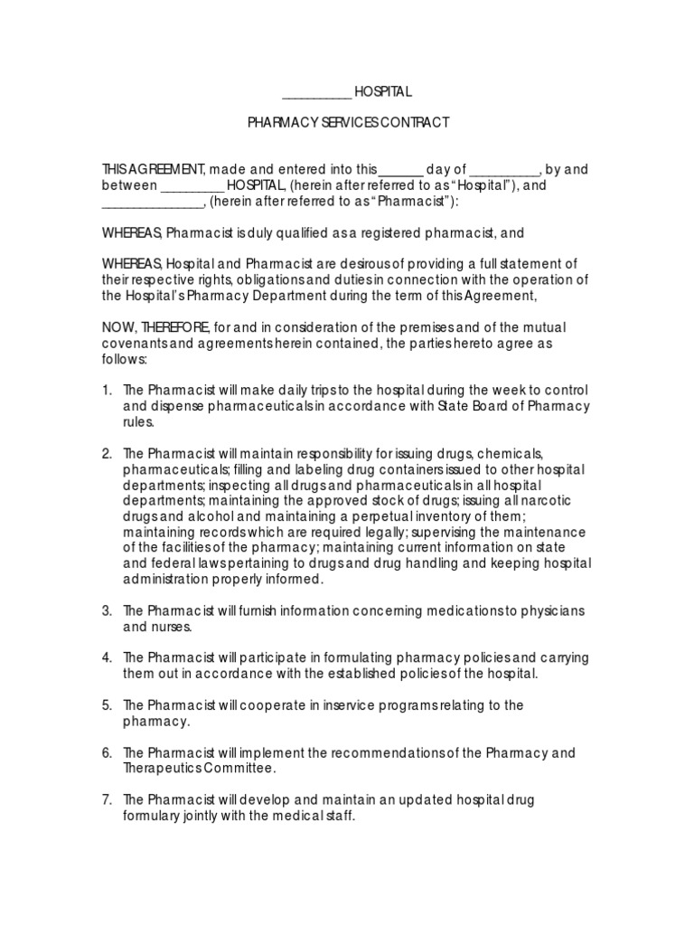 HOSPITAL Pharmacy Services Contract | PDF | Pharmacy | Pharmacist