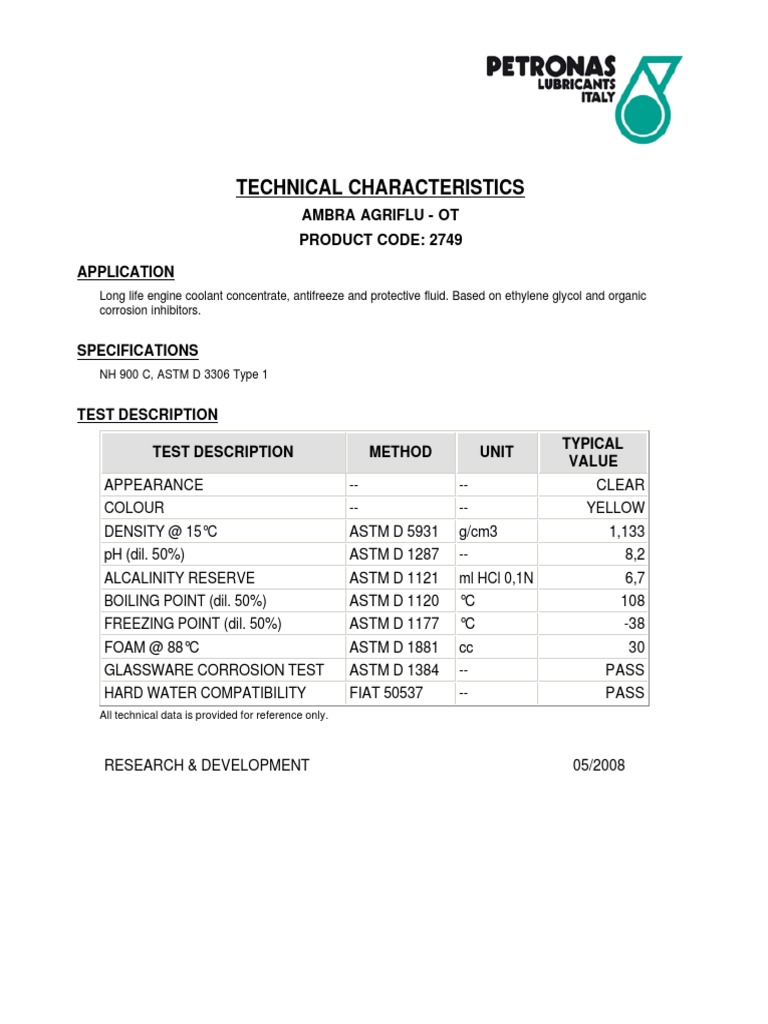 Technical Characteristics: Ambra Agriflu - Ot Product Code: 2749 | PDF