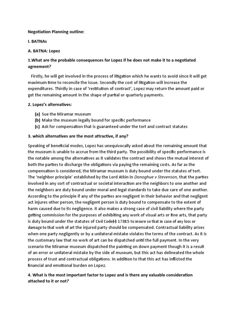 Negotiation Planning Outline | PDF | Negligence | Legal Liability
