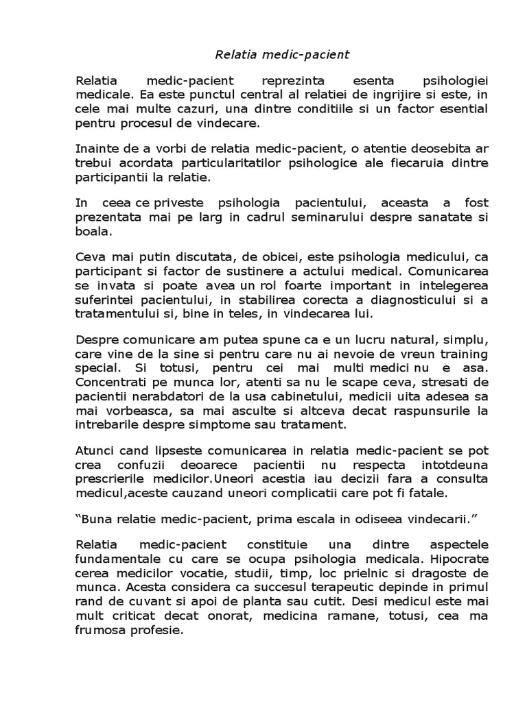 Comunicarea Medic-Pacient | PDF