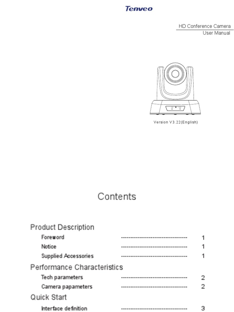 HD Conference Camera User Manual: Version V3.22 (English) | PDF ...