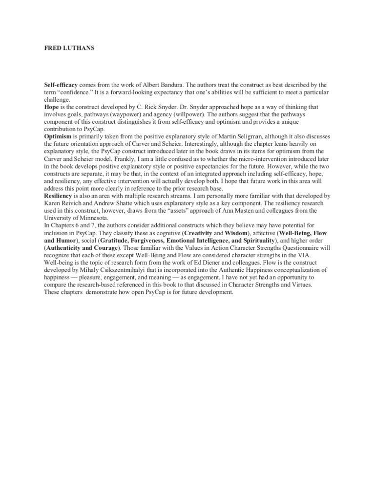 Fred Luthans | PDF | Hope | Optimism