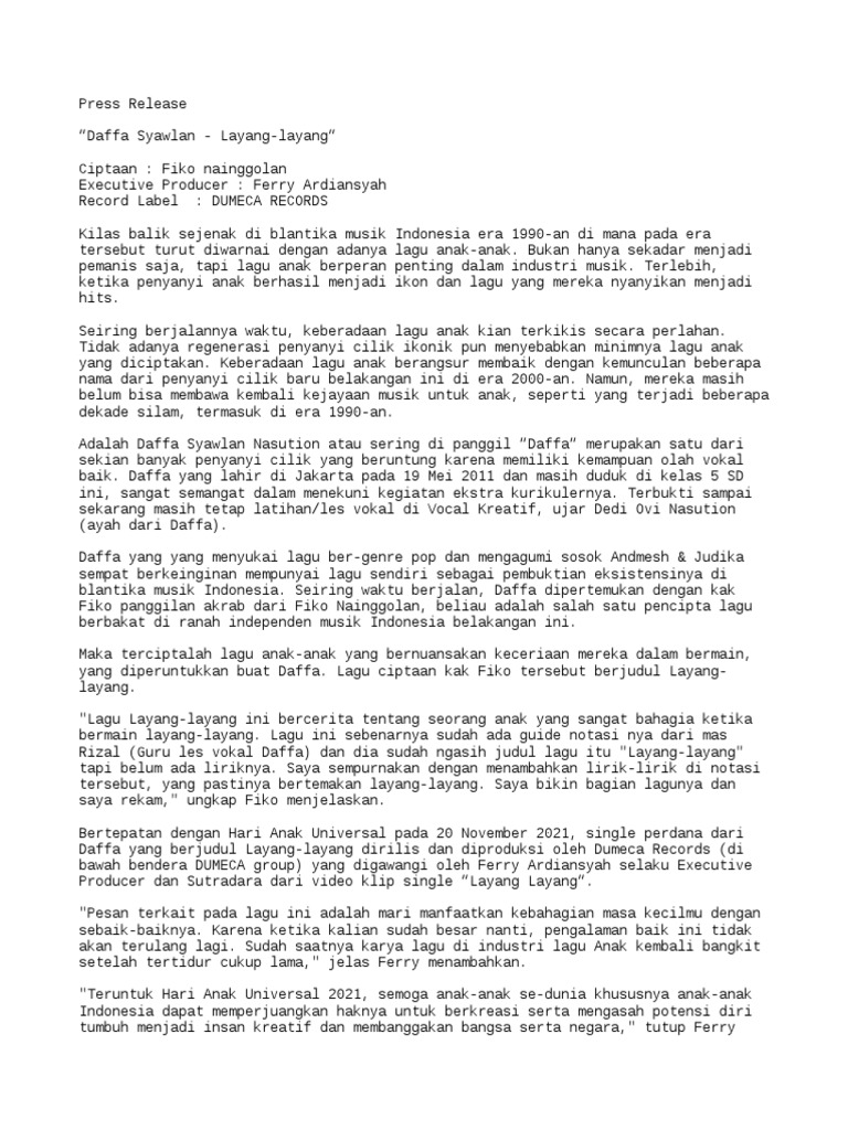 Press Rilis Layang-Layang | PDF