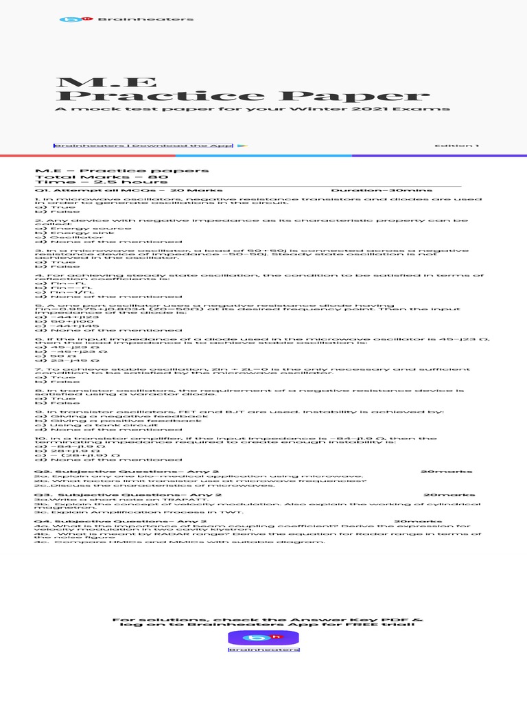 M.E Practice Paper: A Mock Test Paper For Your Winter 2021 Exams | PDF ...
