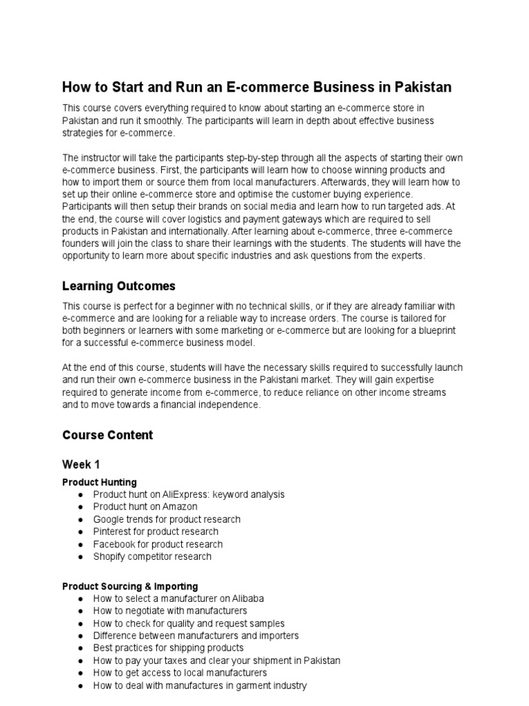 E-Commerce Course Outline - Muhammad Owais | PDF | E Commerce | Facebook