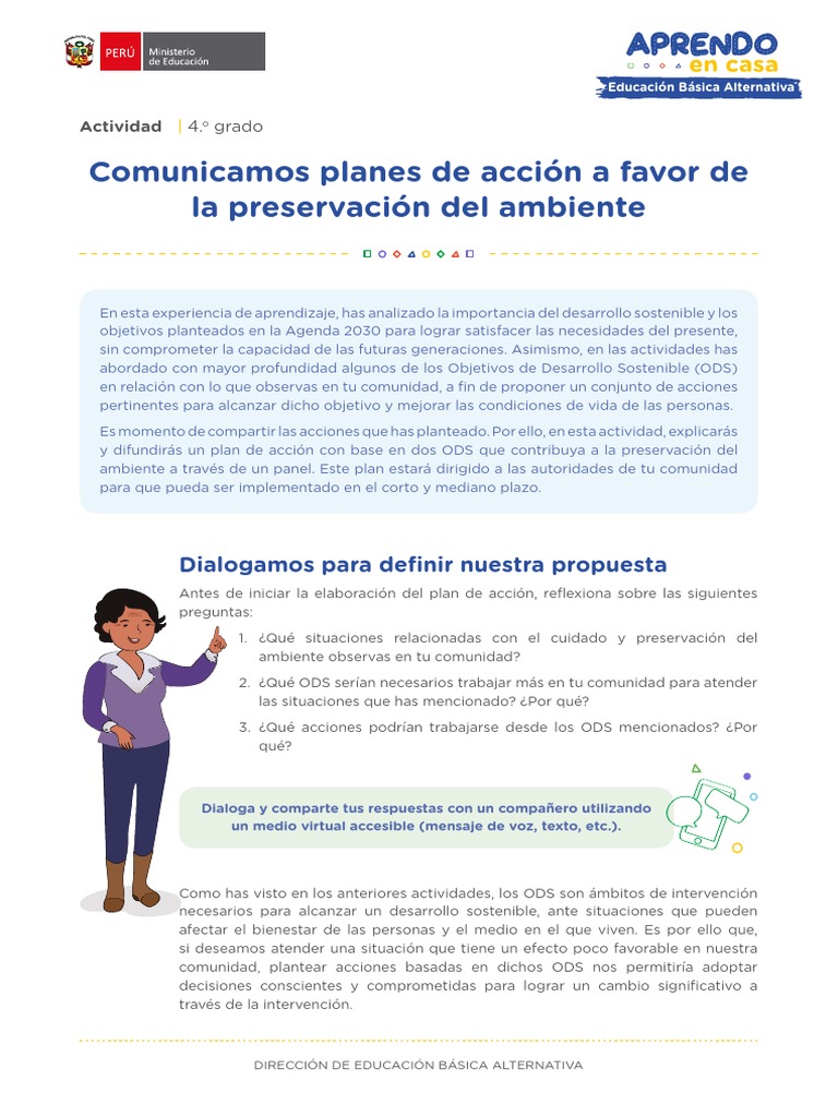 Exp7 Eba Avanzado 4 Aprendemos Acti Comunicamos Planes de Accion A Favor de La Preservacion Del ...