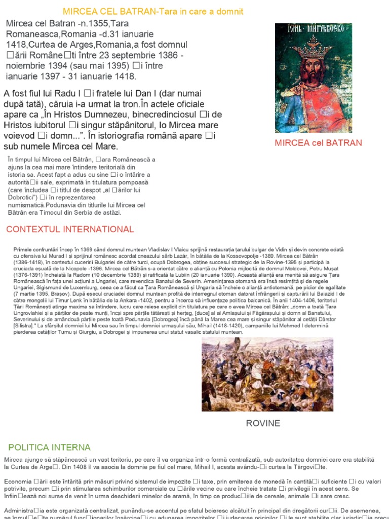 Proiect Istorie-Mircea Cel Batran | PDF