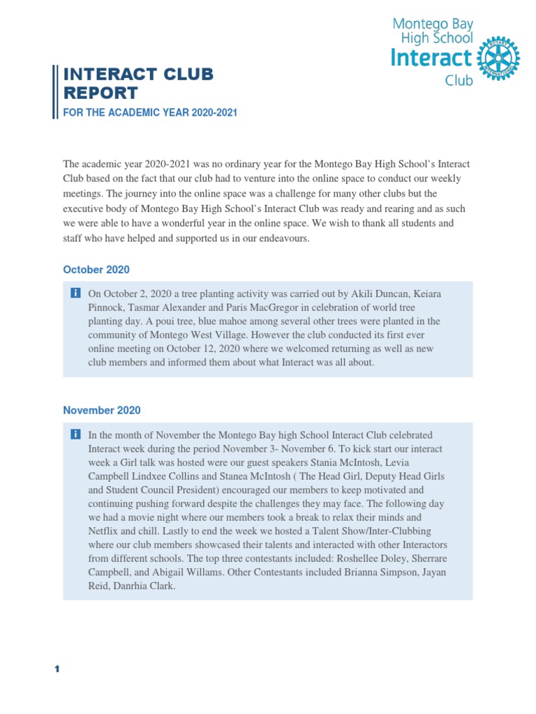 Interact Club Report | PDF