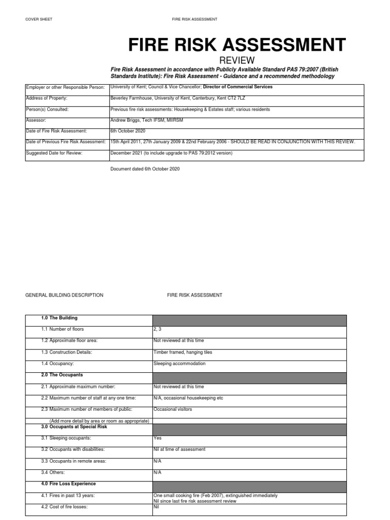 Beverley Farmhouse Fre Risk Assessment 2020 | PDF | Fire Safety | Risk