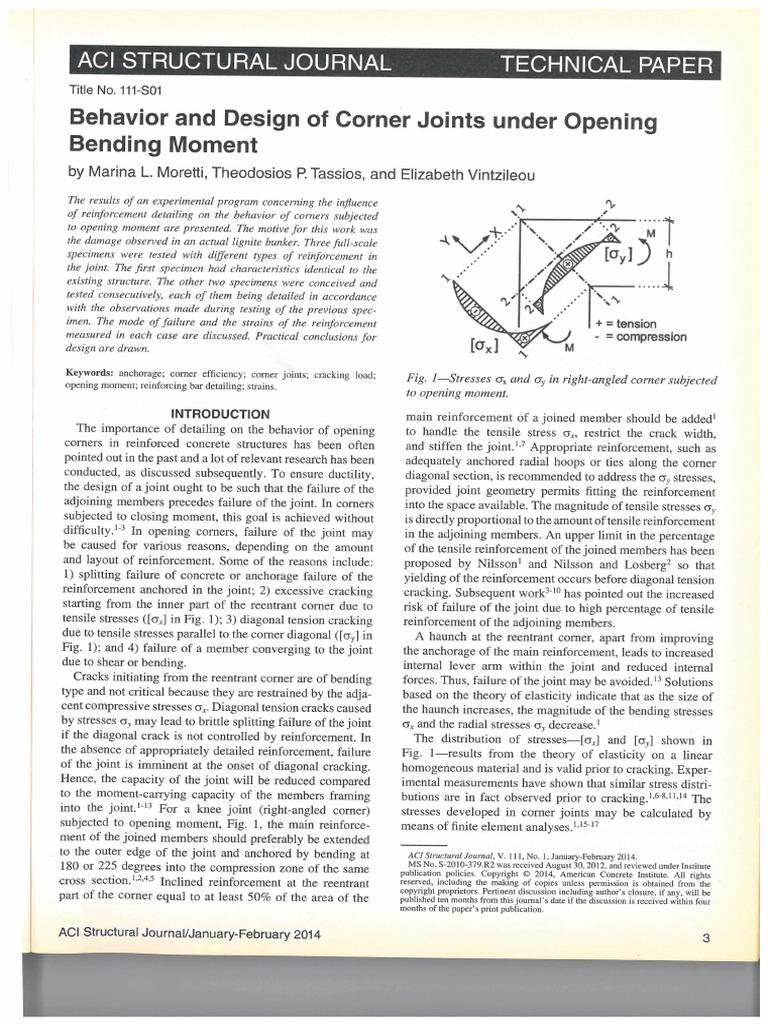 Behavior and Design of Corner Joints Under Opening Bending Moment | PDF