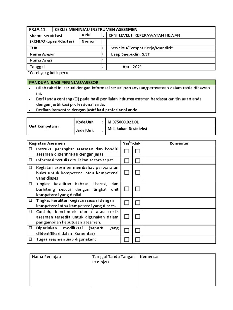FR - IA.11 Ceklis Meninjau Instrumen Asesmen | PDF