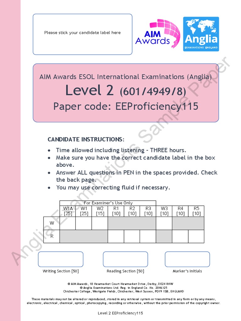 C1. Proficiency Template From Anglia Examinations | PDF | Chocolate ...