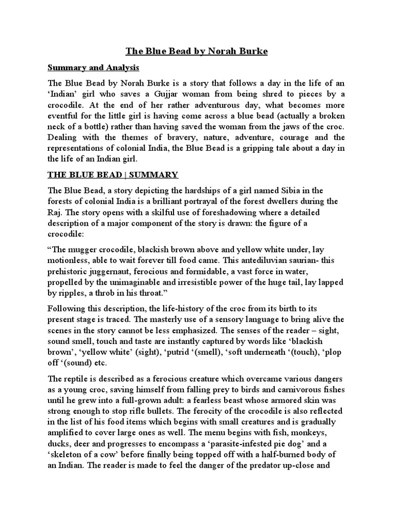 The Blue Bead by Norah Burke: Summary and Analysis | PDF