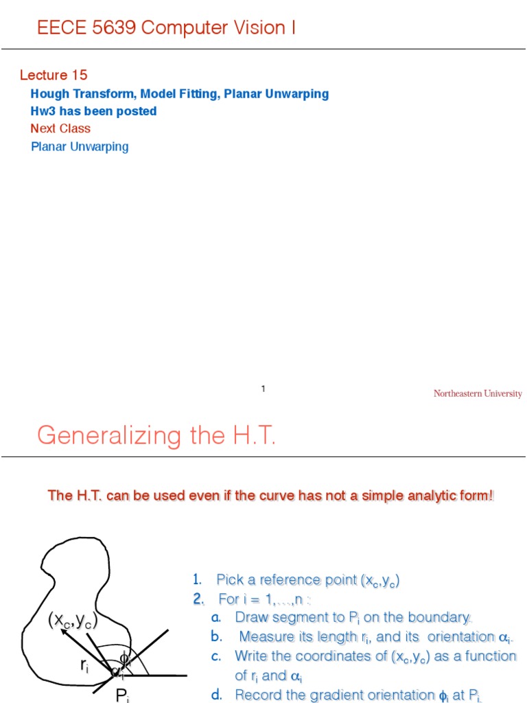 EECE 5639 Computer Vision I: Hough Transform, Model Fitting, Planar ...