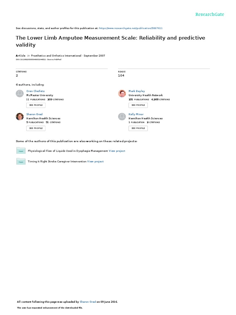 The Lower Limb Amputee Measurement Scale Reliabili | Download Free PDF ...