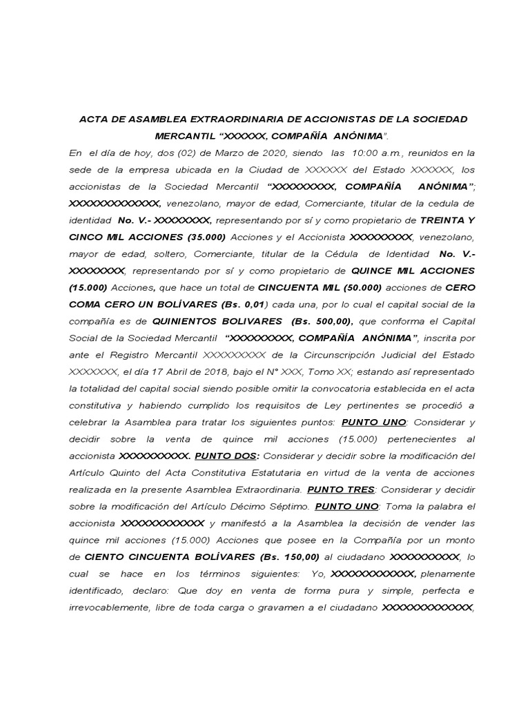 Acta Venta de Acciones | Descargar gratis PDF | Compartir (Finanzas)