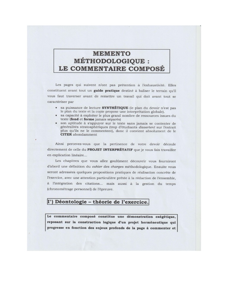Méthodologie Commentaire Composé Pdf