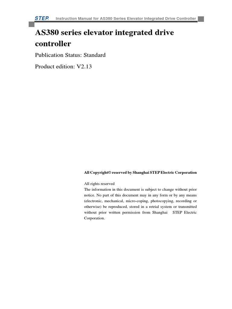 AS380 Series Elevator Intergrated Controller User Instruction V2.13 PDF | PDF | Elevator | Inductor