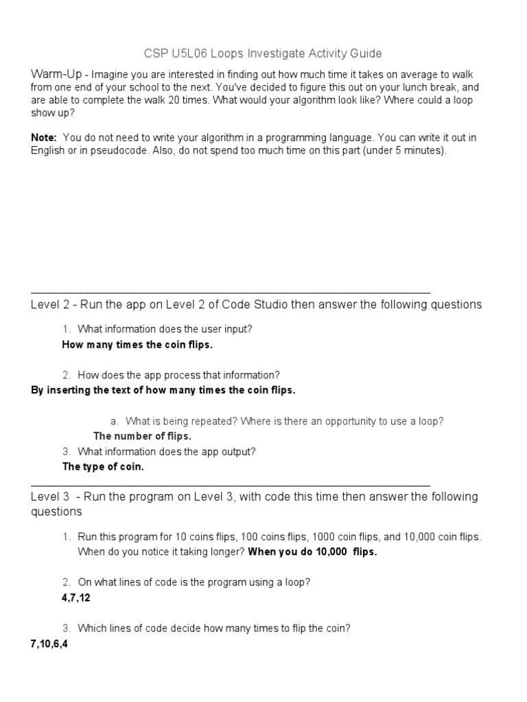 CSP U5l06 Activity Guide | PDF | Control Flow | Information