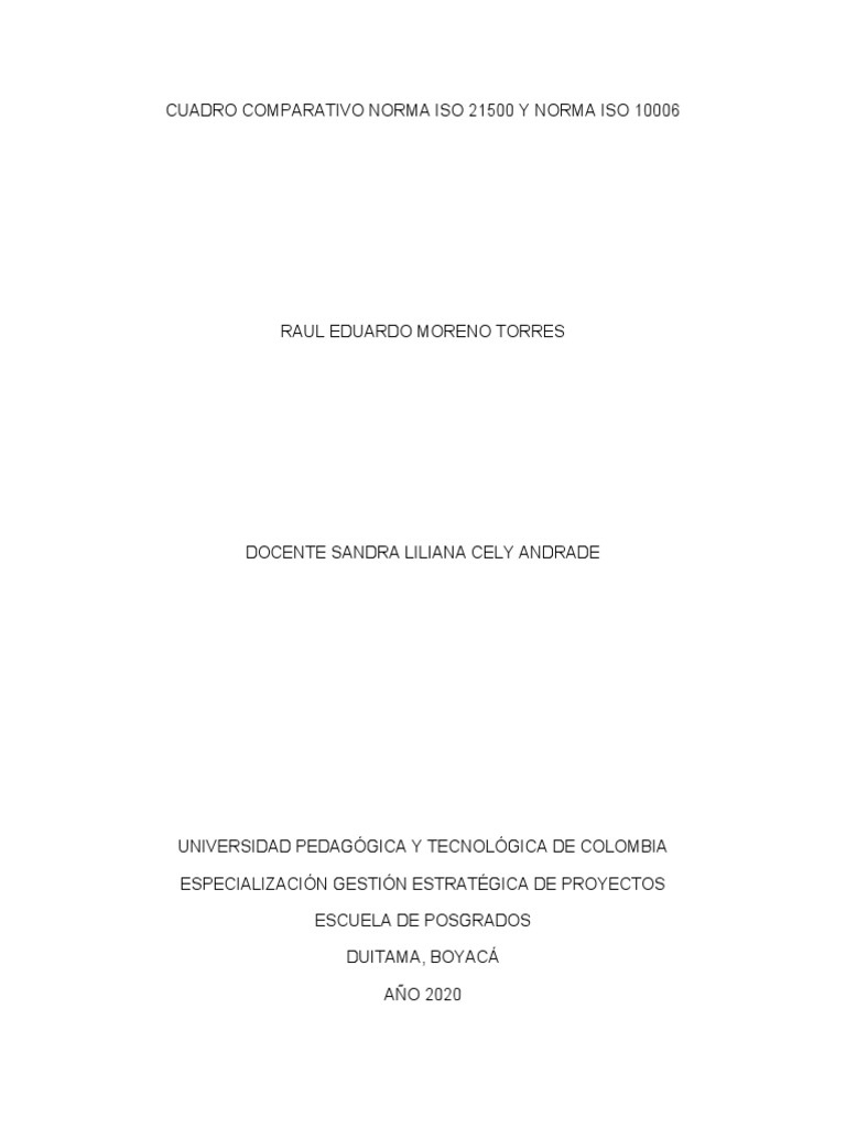 Cuadro Comparativo Norma Iso 21500 y Norma Iso 10006 | PDF | Organización internacional para la ...