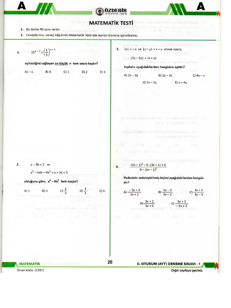 Özdebir AYT Matematik-1 | PDF