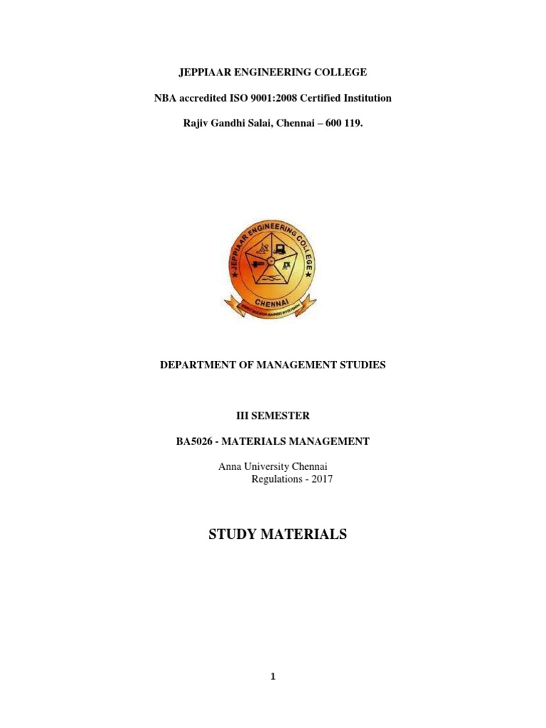 BA5026 Materials Management Study Material | PDF | Inventory | Procurement