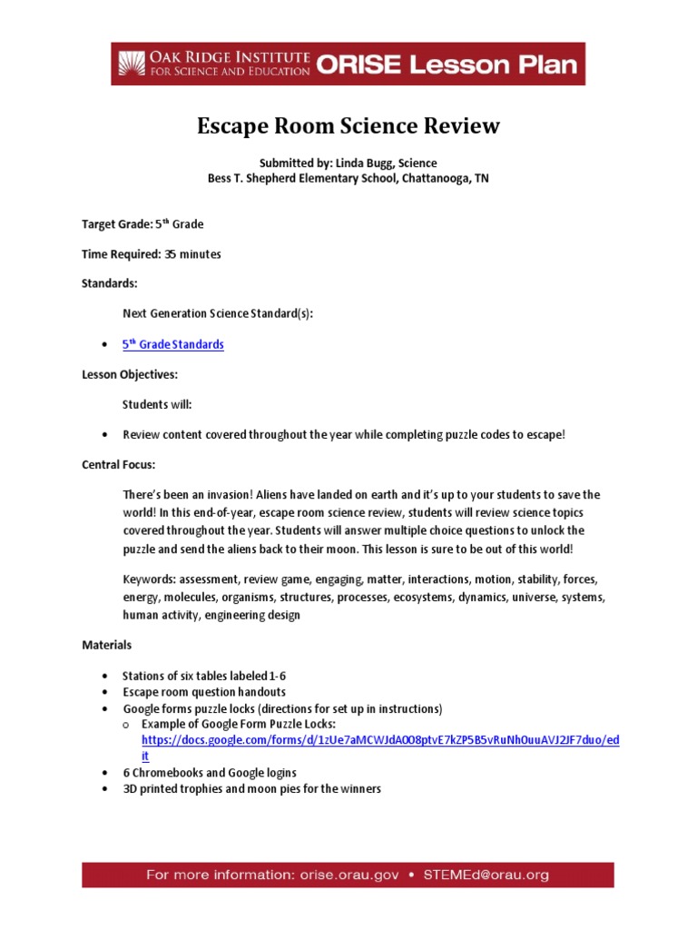 Escape Room Science Review Answers | PDF | Venus | Atmosphere