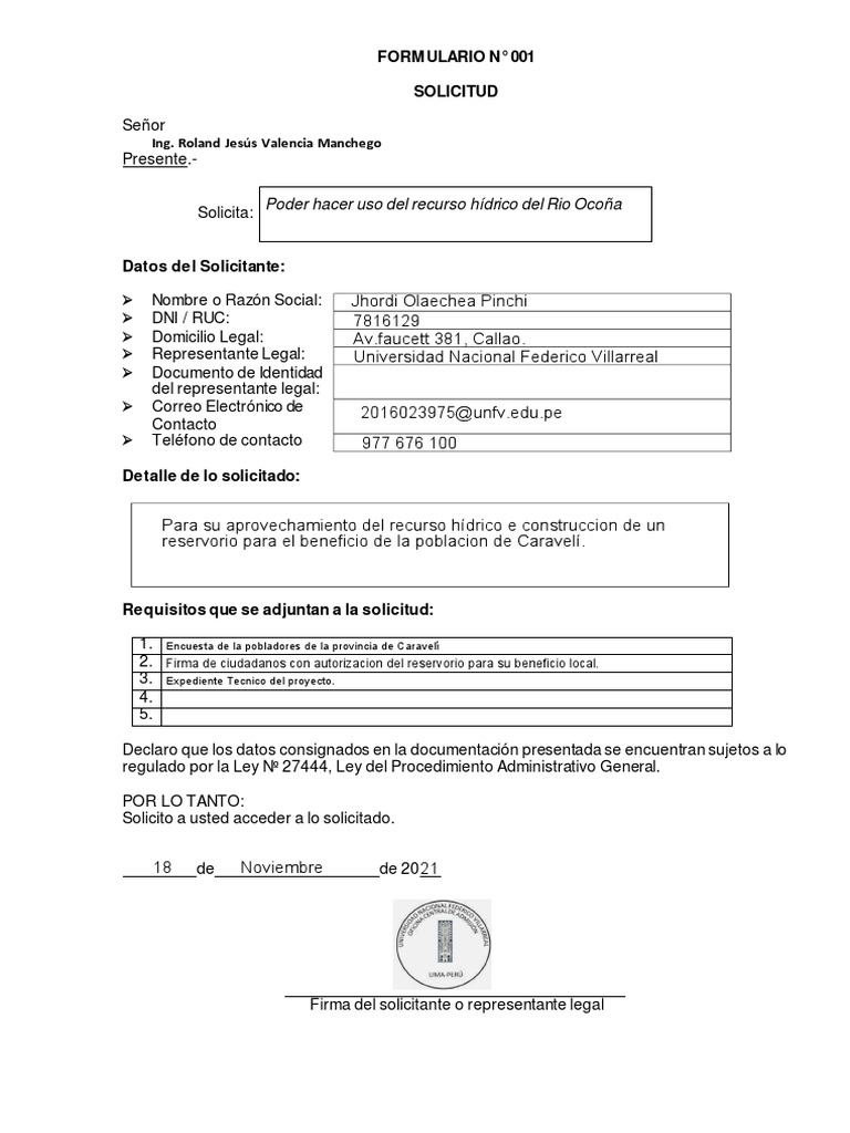 Formulario 001-Solicitud 12 0 | PDF