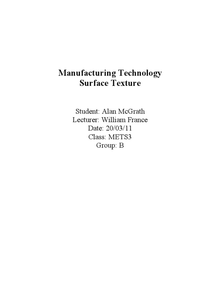 Manufacturing Technology Surface Texture | PDF