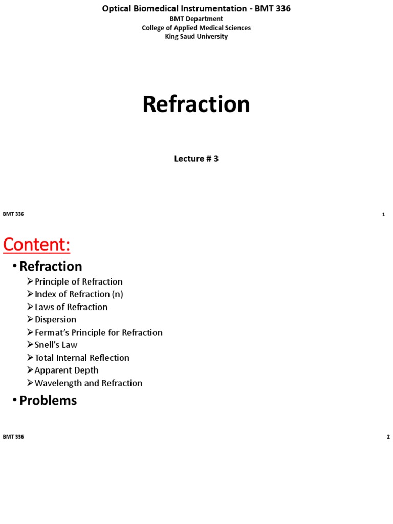 Lect 3 - Refraction | PDF | Refraction | Refractive Index