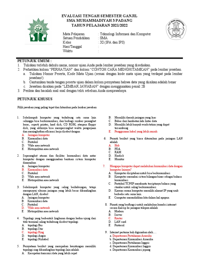 Kop Soal Ujian Kelas XI | PDF