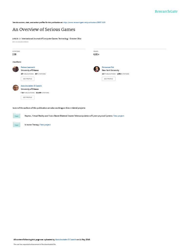 An Overview of Serious Games | PDF | User Interface | Video Games