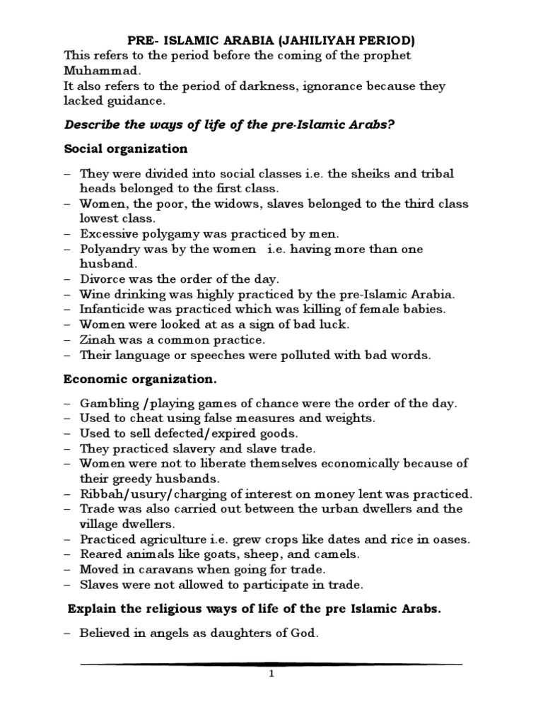Ire Paper 1 O-Level Pre Islamic Arabia Summarised Points | PDF ...