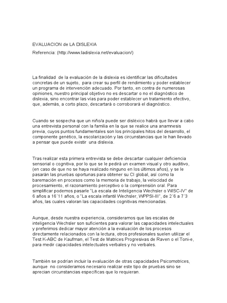 DISLEXIA,,,,listado de Pruebas para Evaluación de La Dislexia e ...