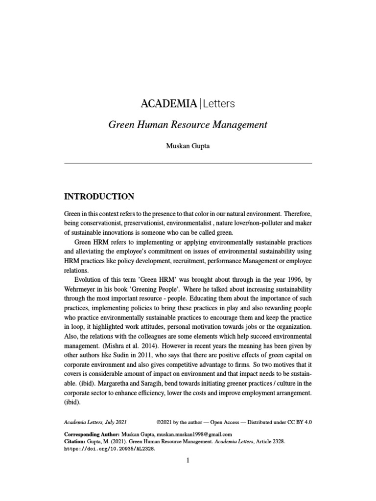 Green Human Resource Management | PDF | Human Resource Management ...