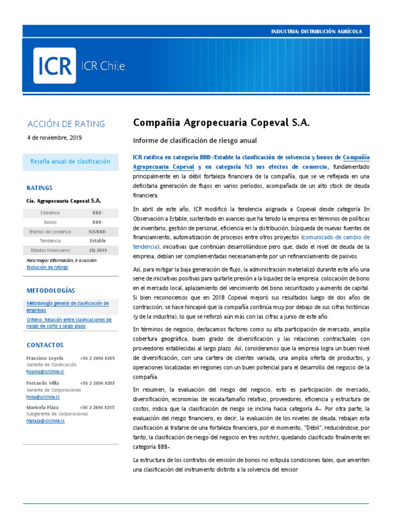 Compañía Agropecuaria Copeval S.A.: Acción de Rating | PDF ...