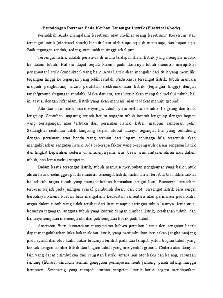 K3 - Pertolongan Pertama Pada Korban Tersengat Listrik | PDF